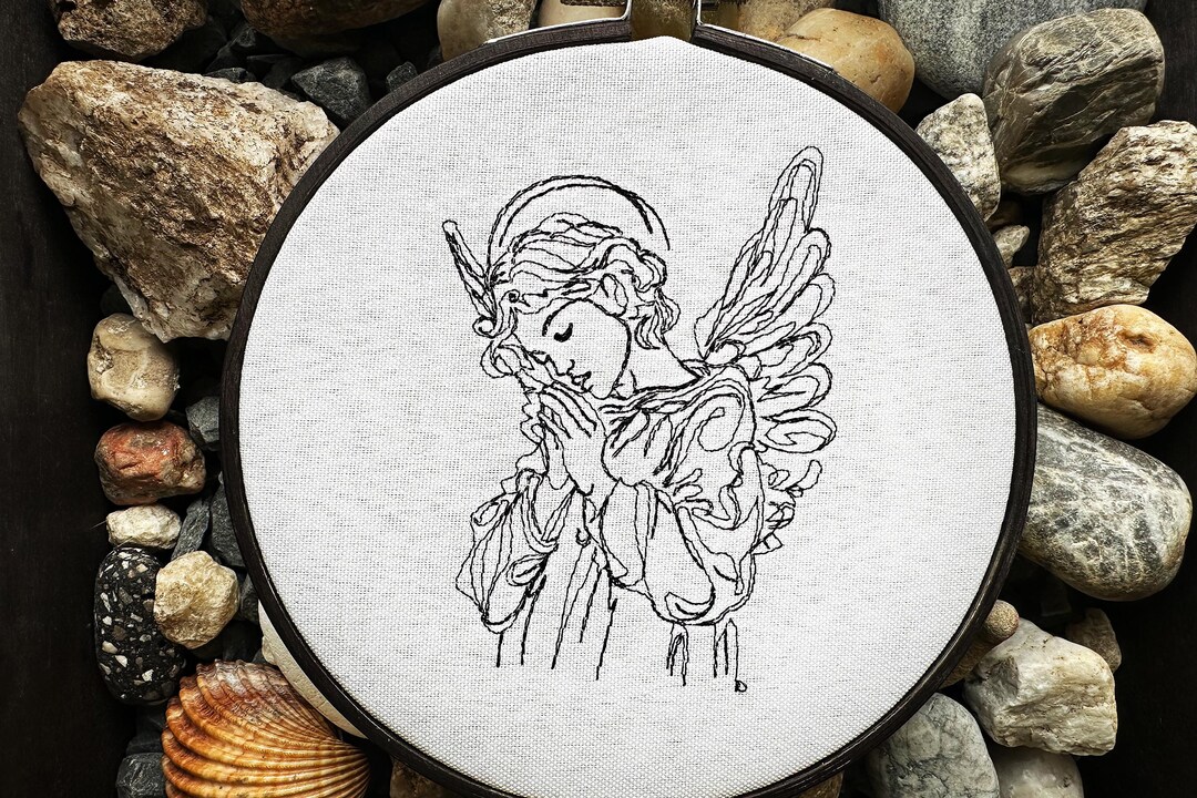 Praying Angel One Line Machine Embroidery Design - Etsy