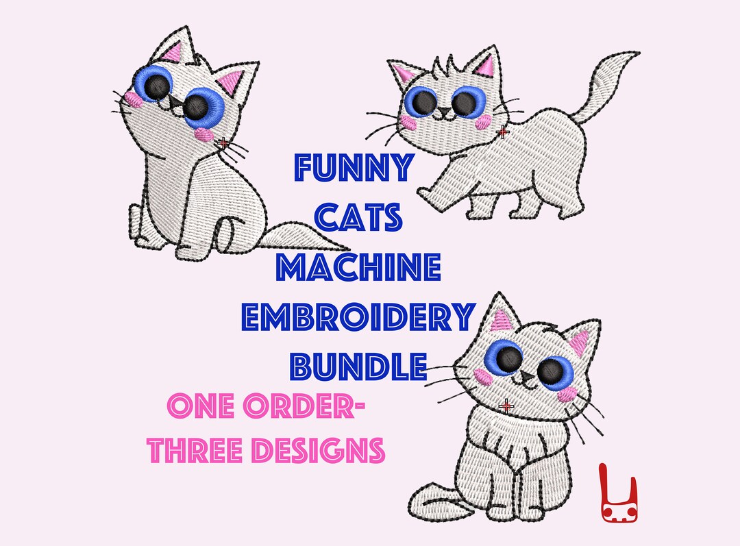 Cat Machine Embroidery Designs Bundle, Set of Three Funny Cats for ...