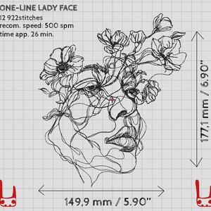 One-line Machine Embroidery Design With Lady Face - Etsy