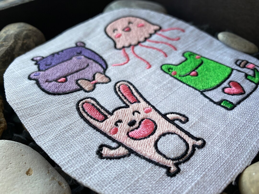 Funny Machine Embroidery Bundle With Frog, Jellyfish, Hippo, Bunny ...