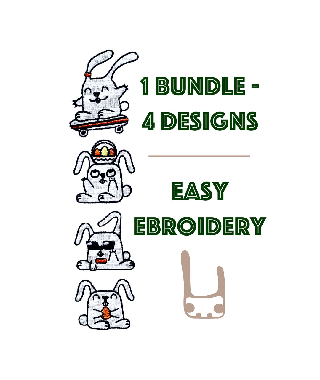 Bunny Machine Embroidery Designs, Embroidery Bundle of Four Funny ...