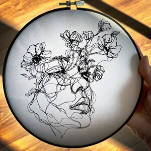 One-line Machine Embroidery Design With Lady Face - Etsy