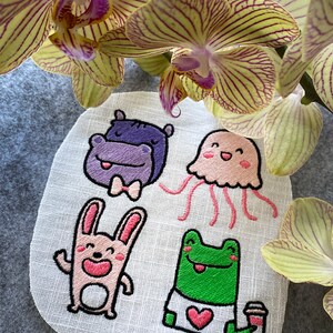 Funny Machine Embroidery Bundle With Frog, Jellyfish, Hippo, Bunny ...