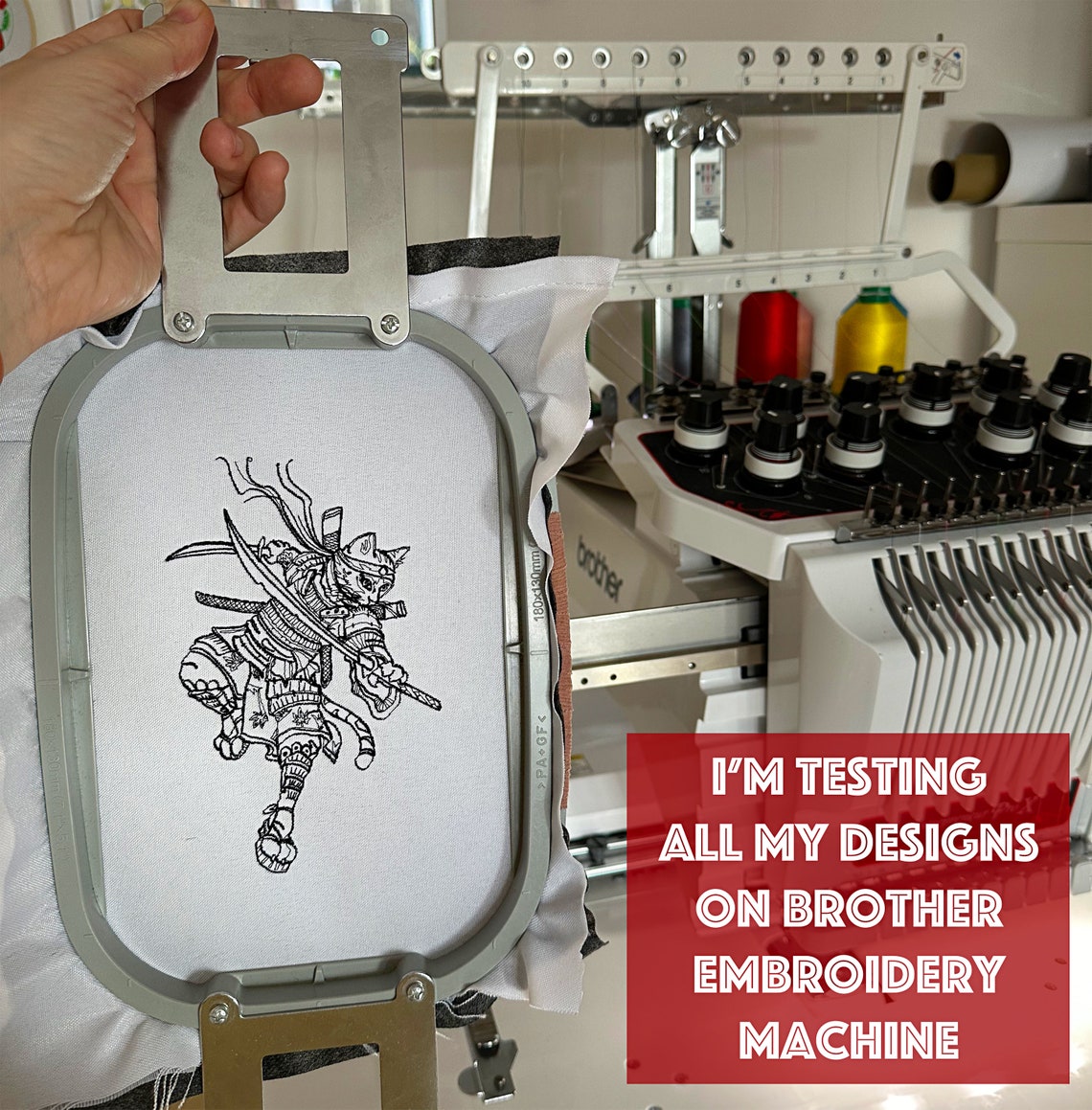 Cat Samurai Machine Embroidery Design: Black Outline (digital File) - Etsy