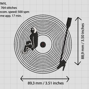 Original Vinyl Record Embroidery Applique - DIGITAL Machine Embroidery ...