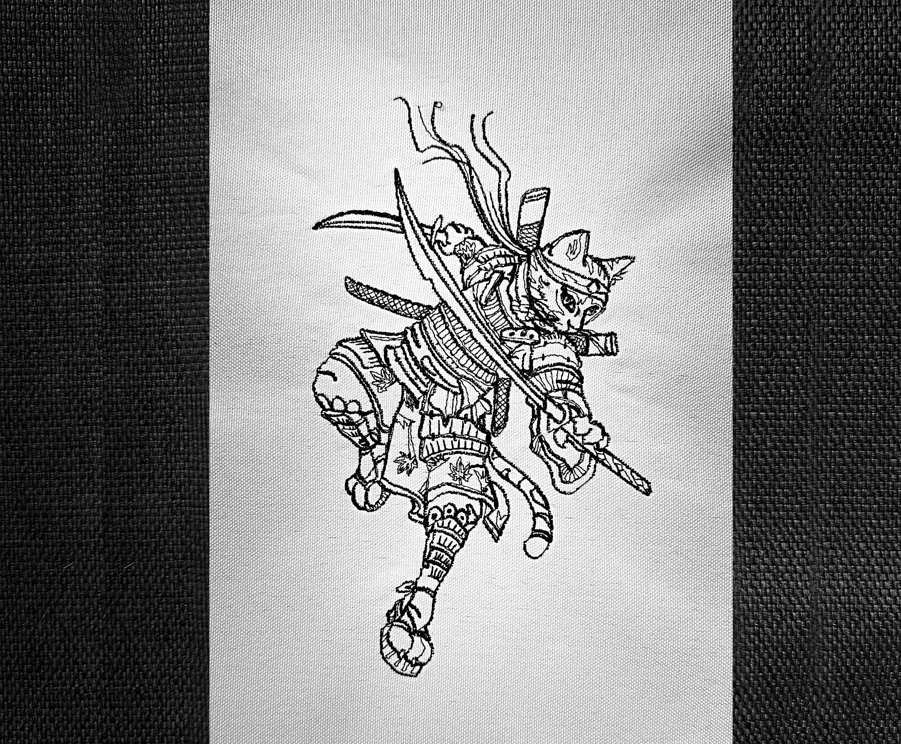 Cat Samurai Machine Embroidery Design: Black Outline (digital File) - Etsy