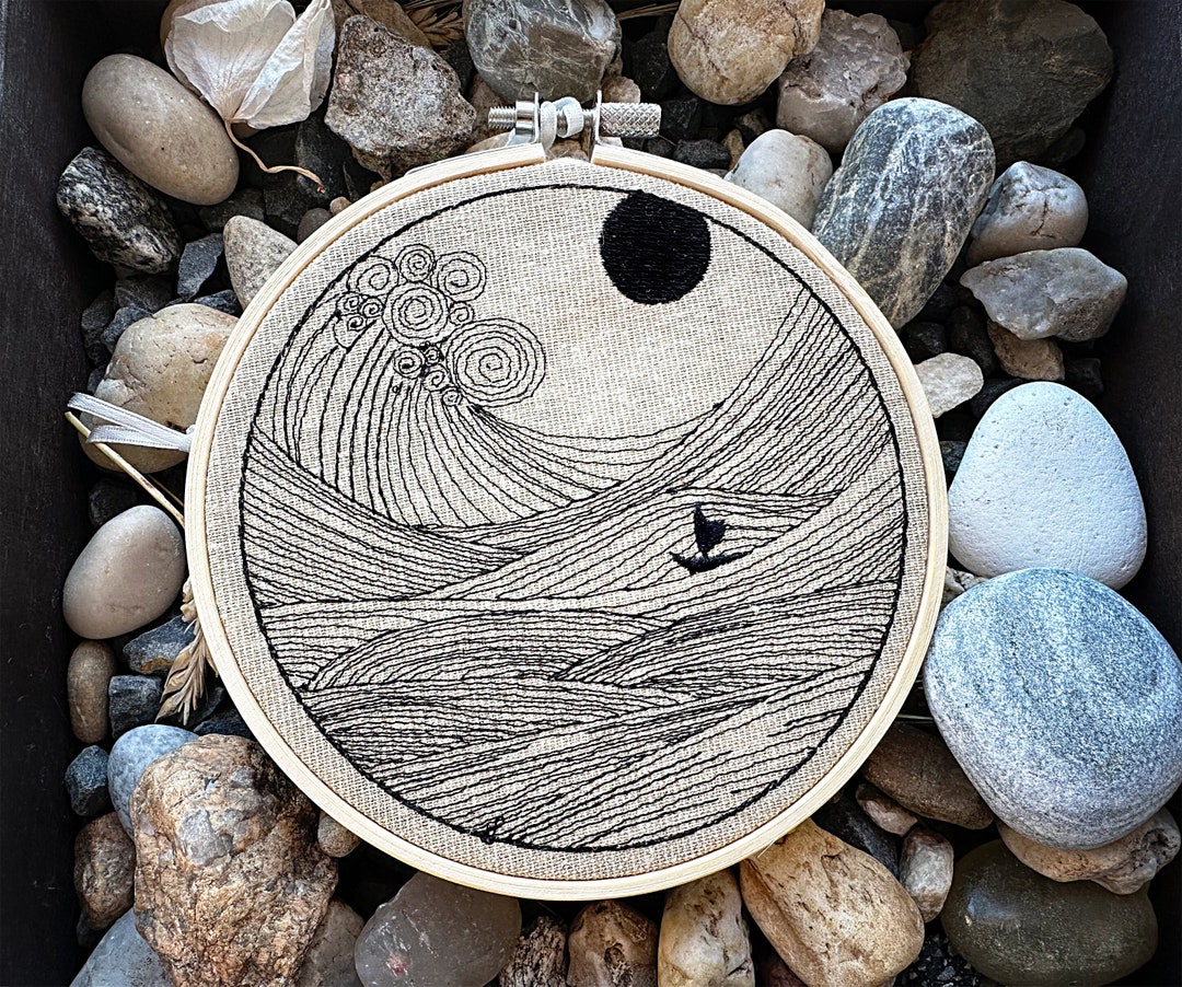 Japanese Machine Embroidery Design, Japan Wall Art Digital Design, Boat ...