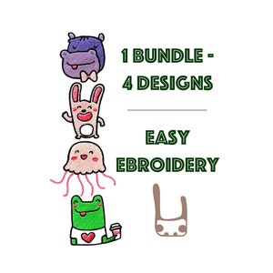 Funny Machine Embroidery Bundle With Frog, Jellyfish, Hippo, Bunny ...