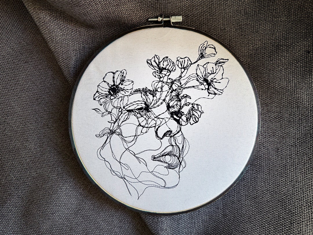 One-line Machine Embroidery Design With Lady Face - Etsy