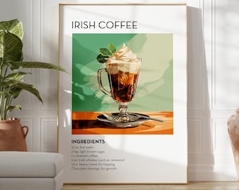 Irish Coffee Print Retro Cocktail Print Irish Coffee Poster Bar Cart ...