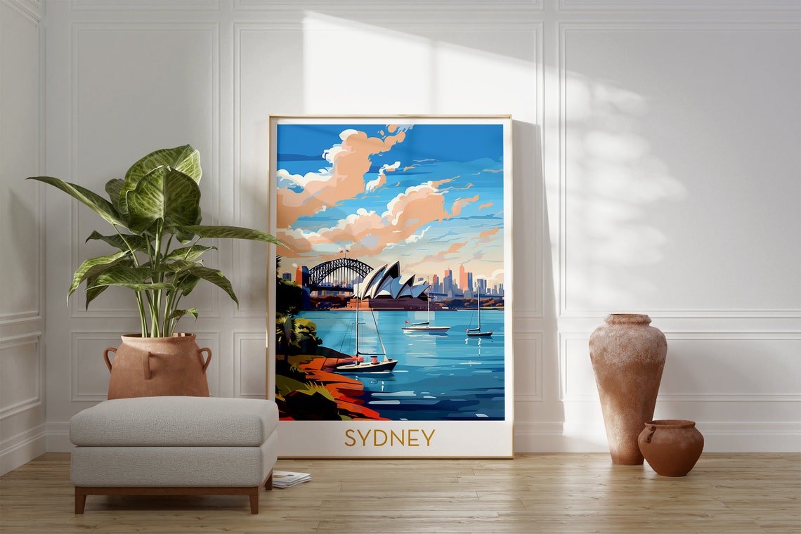 Sydney Travel Poster City Skyline Print Australia Vintage Wall Art ...