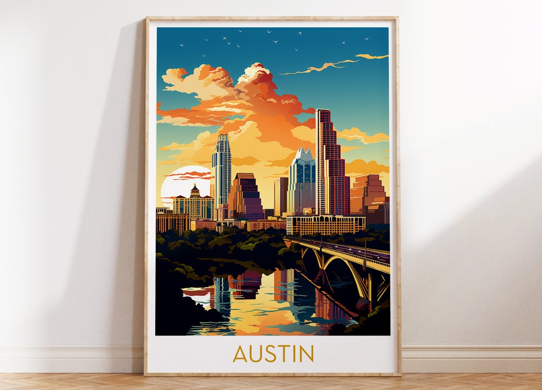 Austin Travel Poster Texas Print Retro US Cities Prints Austin Prints ...