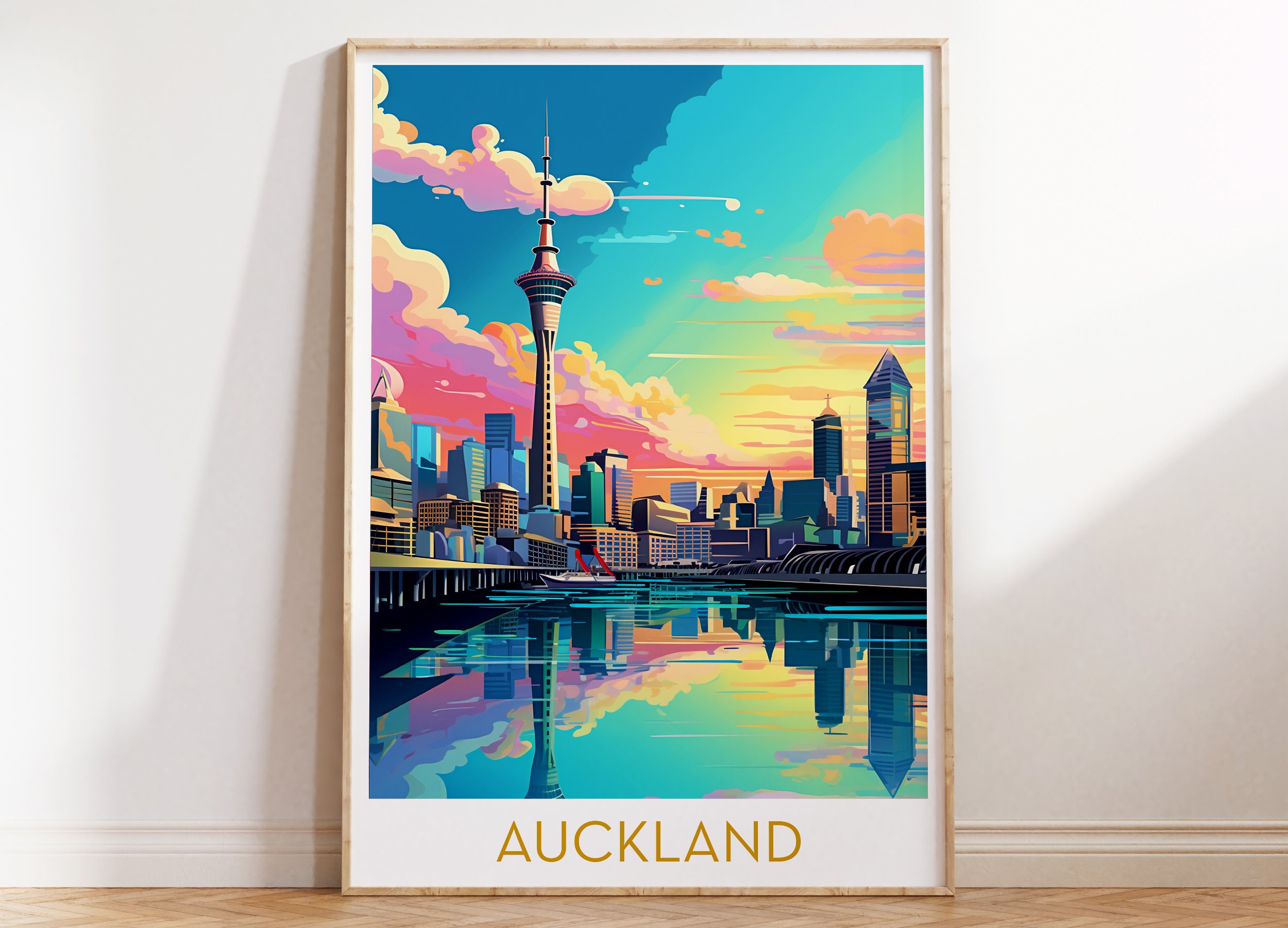 Auckland Travel Poster New Zealand Wall Art Maximal Decor Mid Century ...
