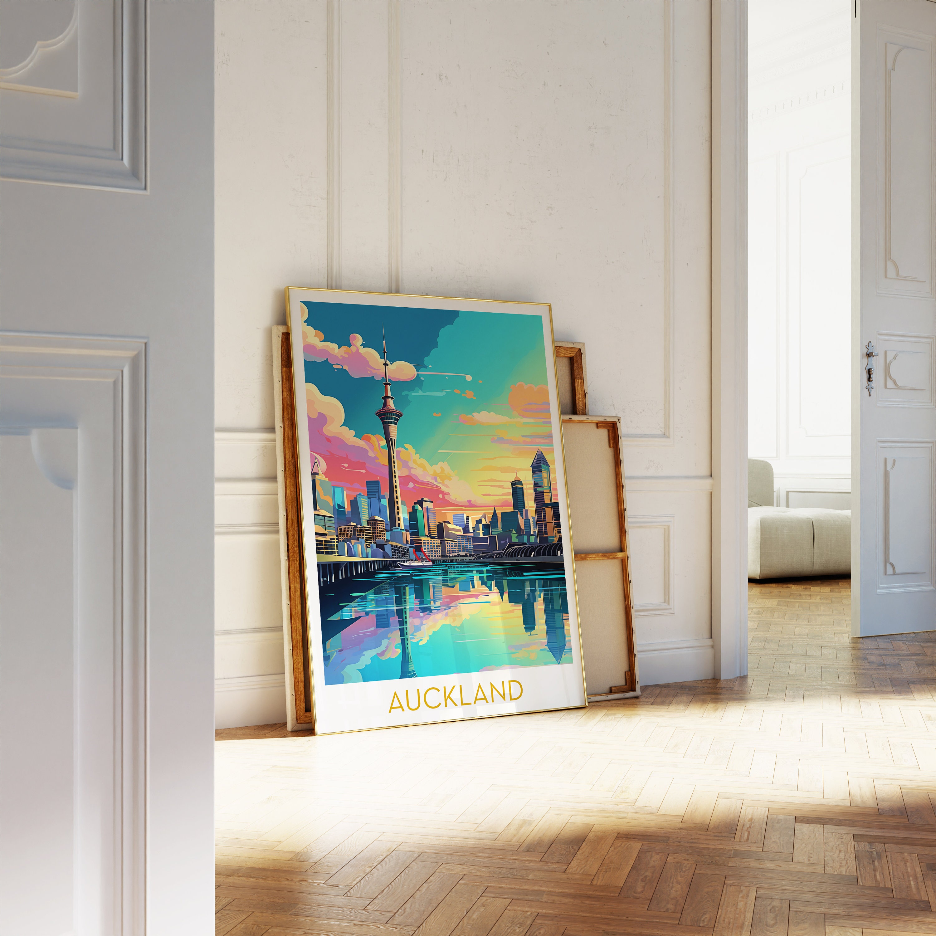 Auckland Travel Poster New Zealand Wall Art Maximal Decor Mid Century ...