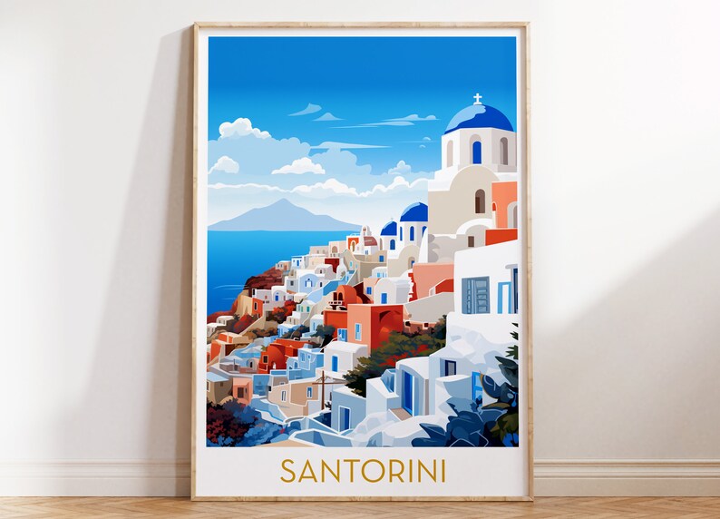 Santorini Retro Travel Poster Greece Wall Art Home Decor Maximal Mid ...