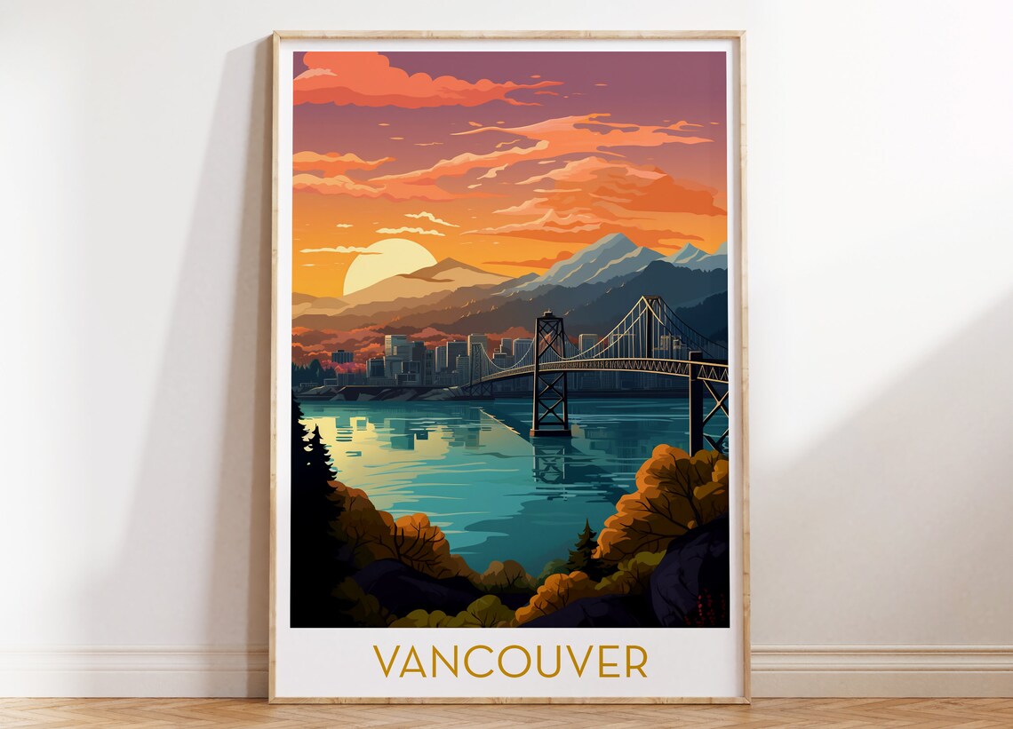 Vancouver Travel Poster City Scape Vintage Wall Art Decor Print Maximal ...