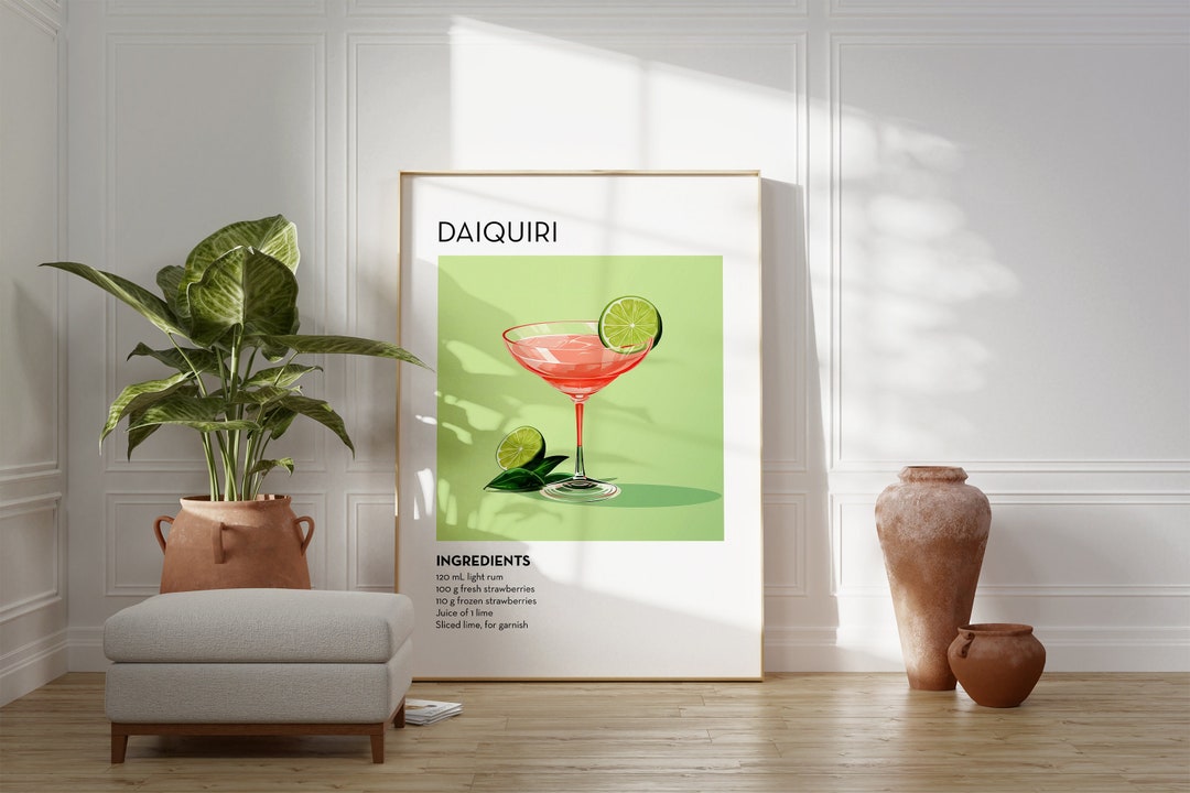 Daiquiri Cocktail Printable Retro Poster Mid Century Minimal Home Decor ...