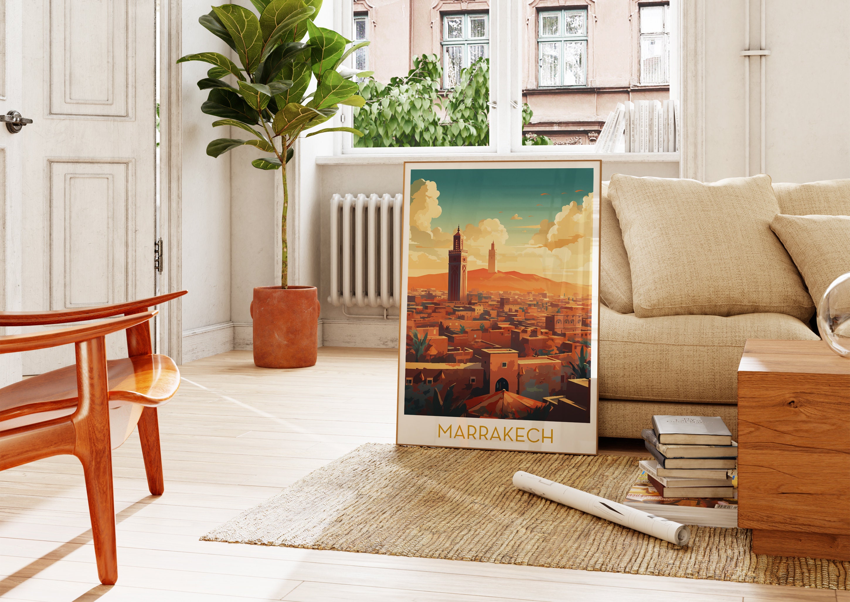 Marrakesh Travel Poster Printable Morocco Wall Decor Print, Maximal Mid ...