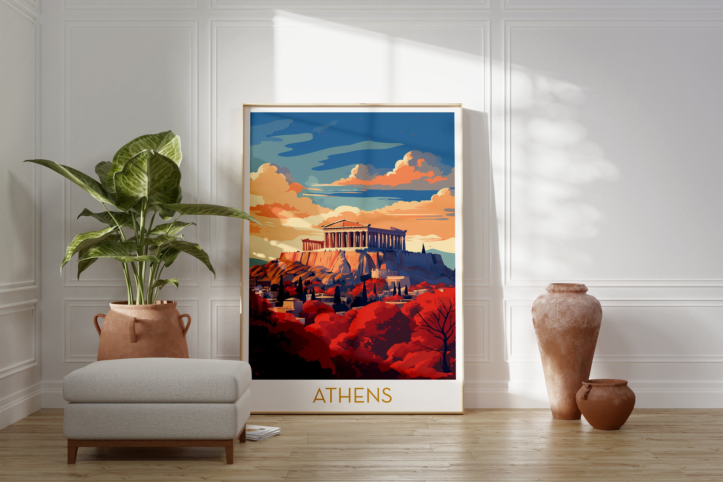 Athens Travel Poster Acropolis of Athens Greece Wall Art Maximal Decor ...