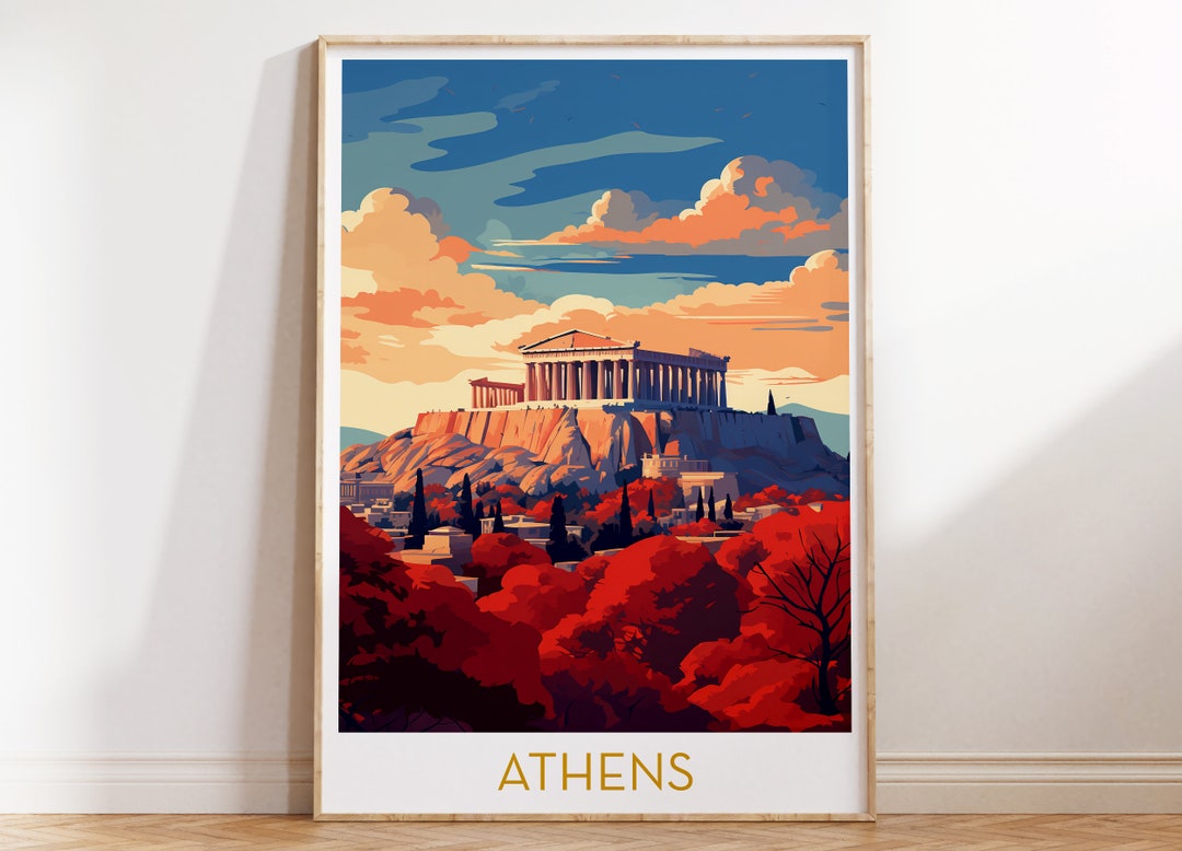 Athens Travel Poster Acropolis of Athens Greece Wall Art Maximal Decor ...