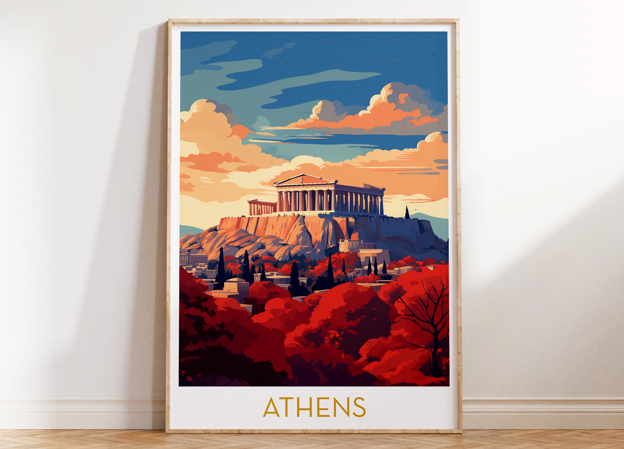 Athens Travel Poster Acropolis of Athens Greece Wall Art Maximal Decor ...
