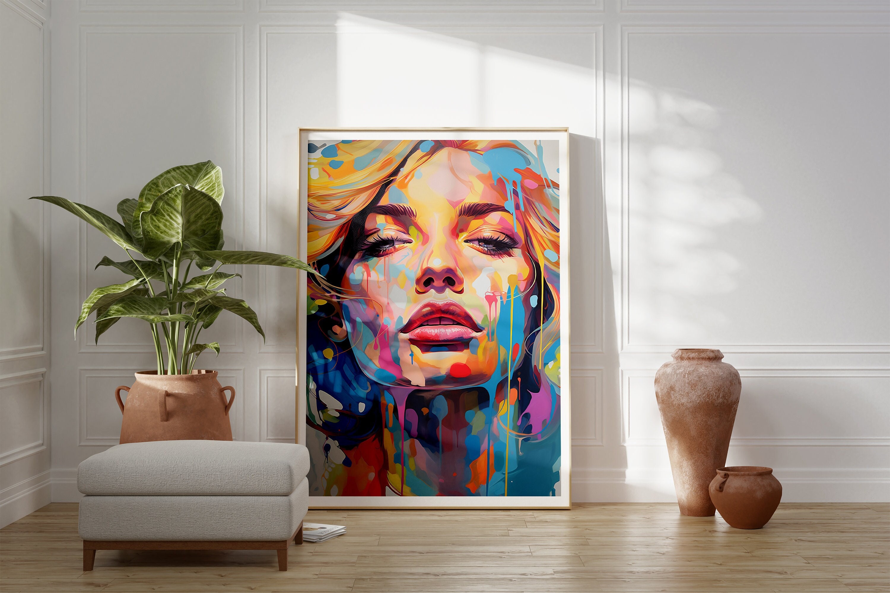 Pop Art Woman Potrait Digital Painting Maximalist Home Decor - Etsy