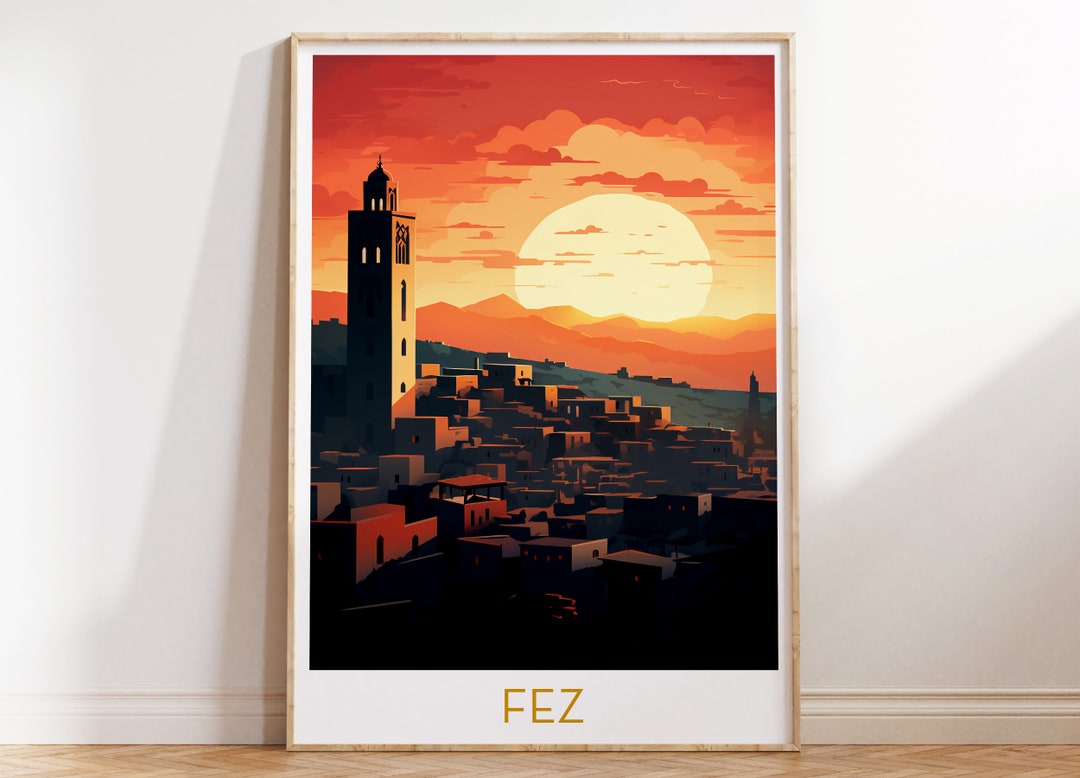Fez City Skyline Morocco Travel Poster Retro Wall Art City Poster ...
