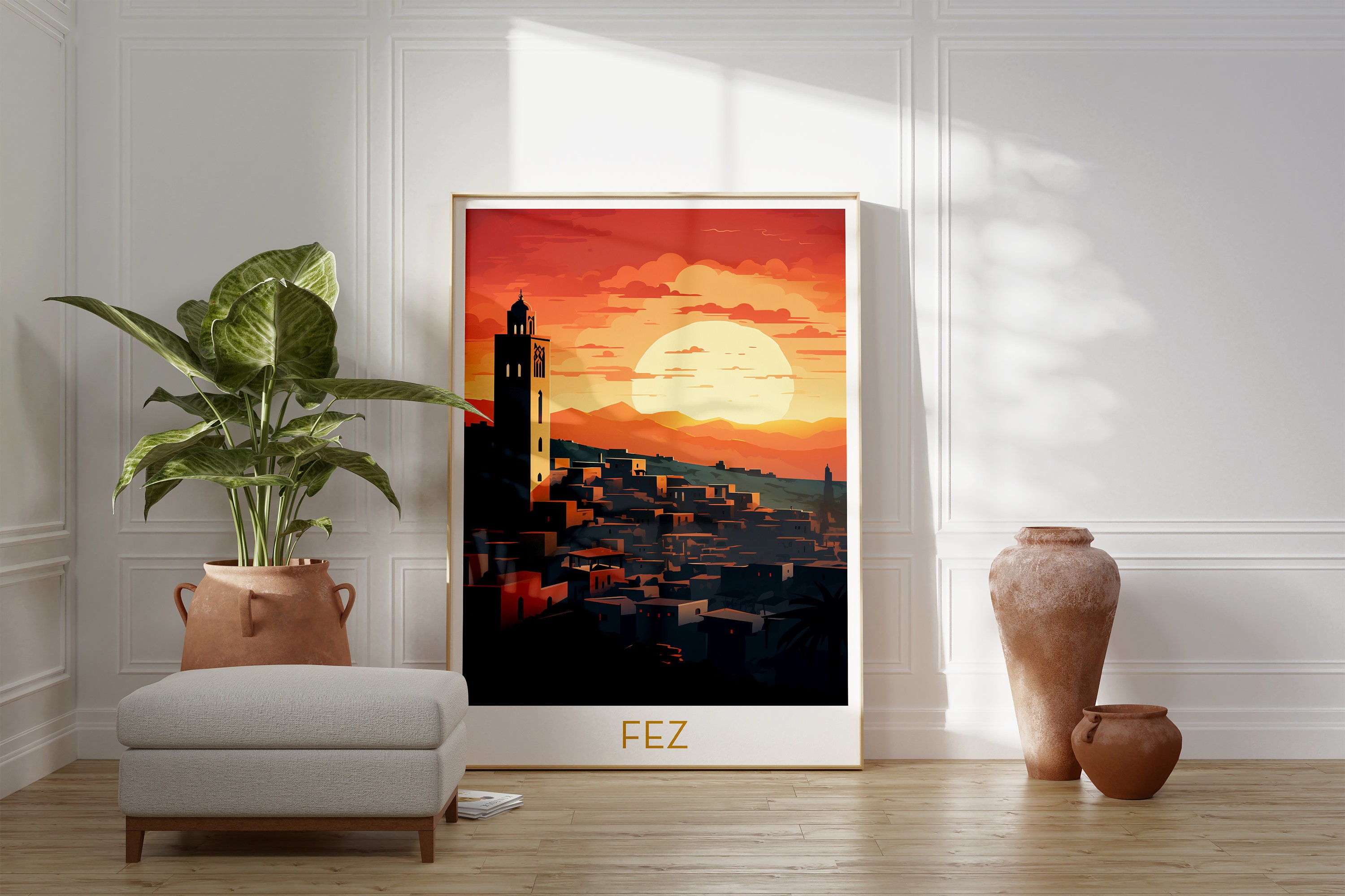 Fez City Skyline Morocco Travel Poster Retro Wall Art City Poster ...