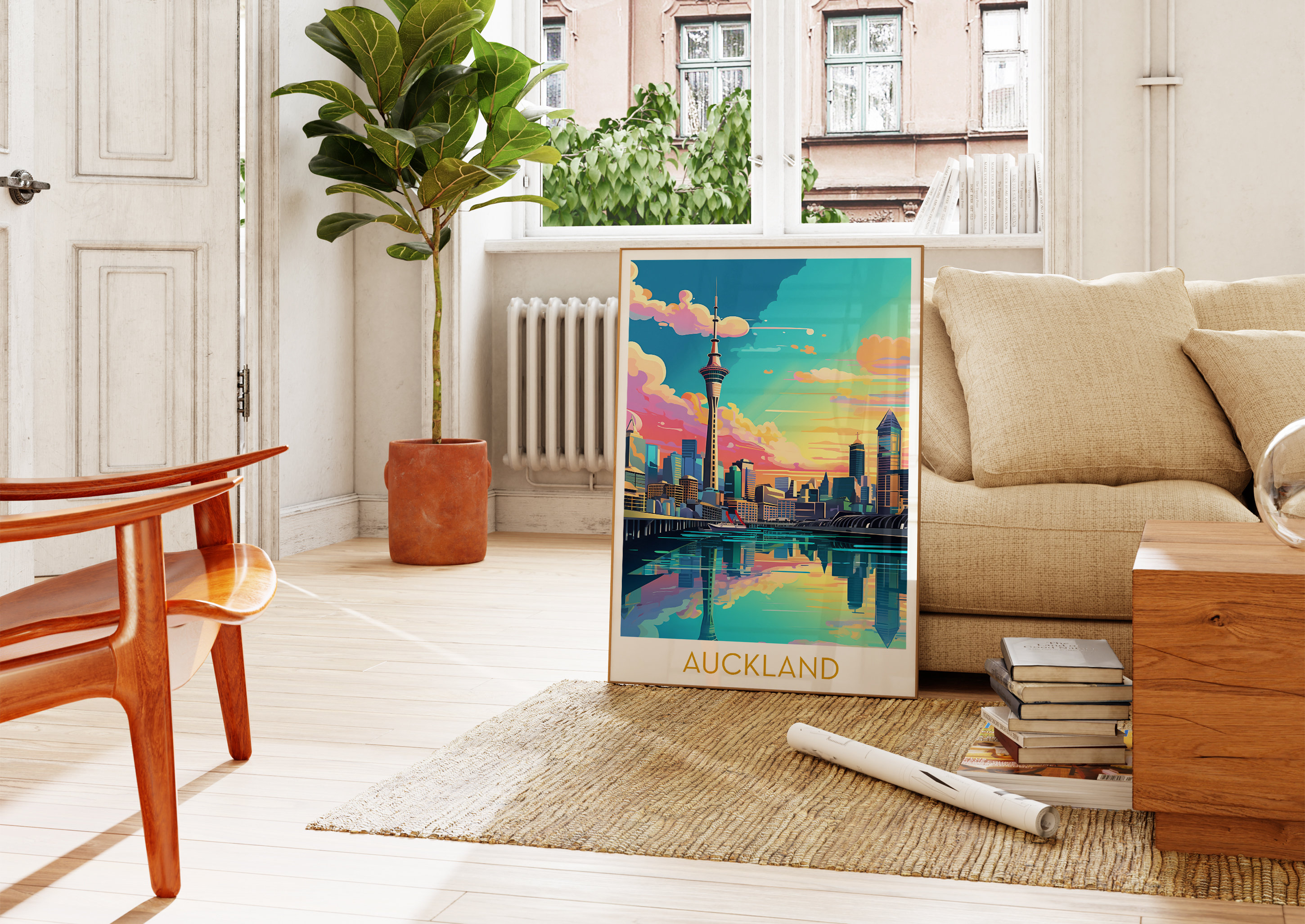 Auckland Travel Poster New Zealand Wall Art Maximal Decor Mid Century ...