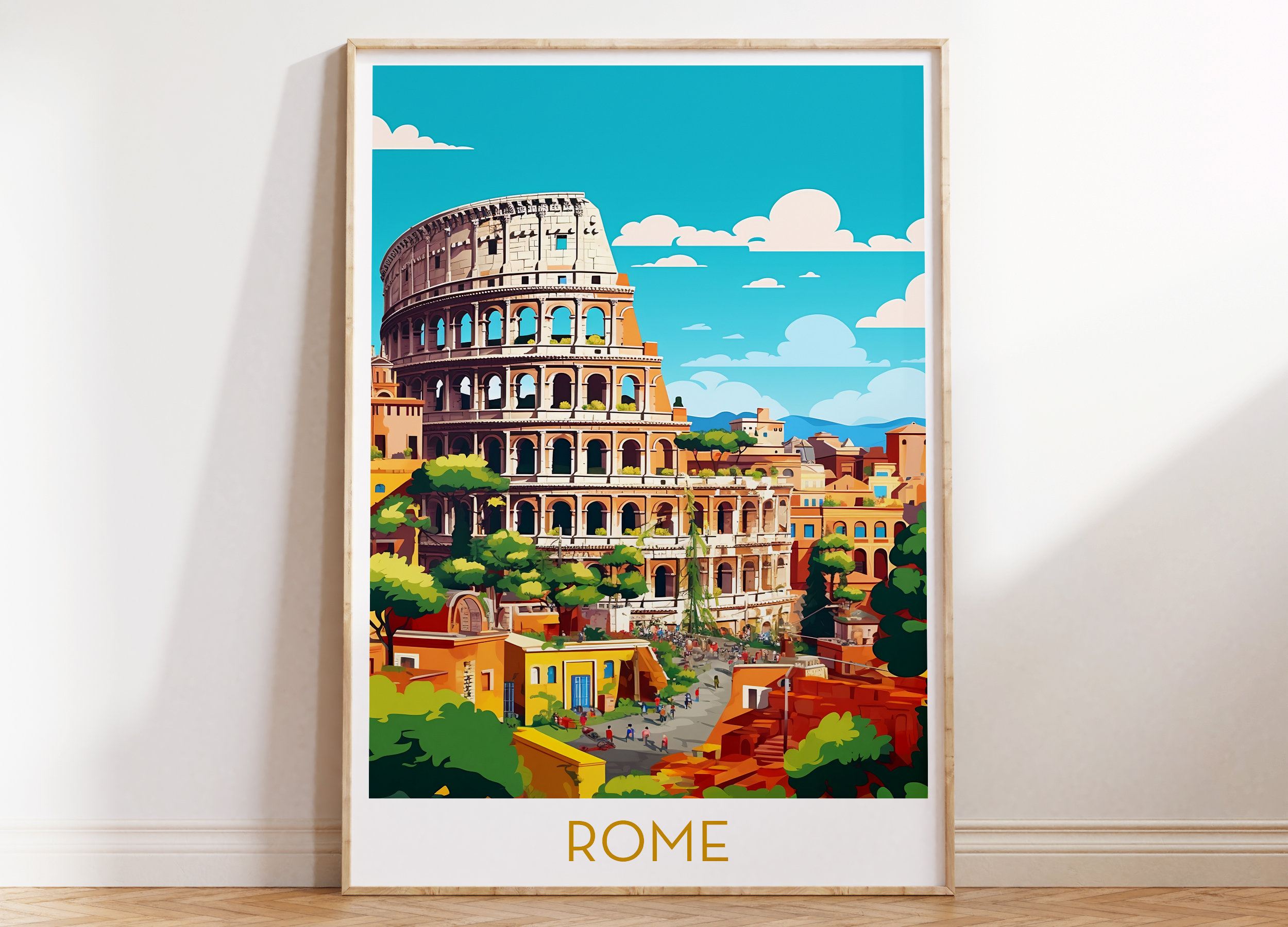 Rome Travel Poster City Skyline Print Italy Vintage Wall Art Maximal ...