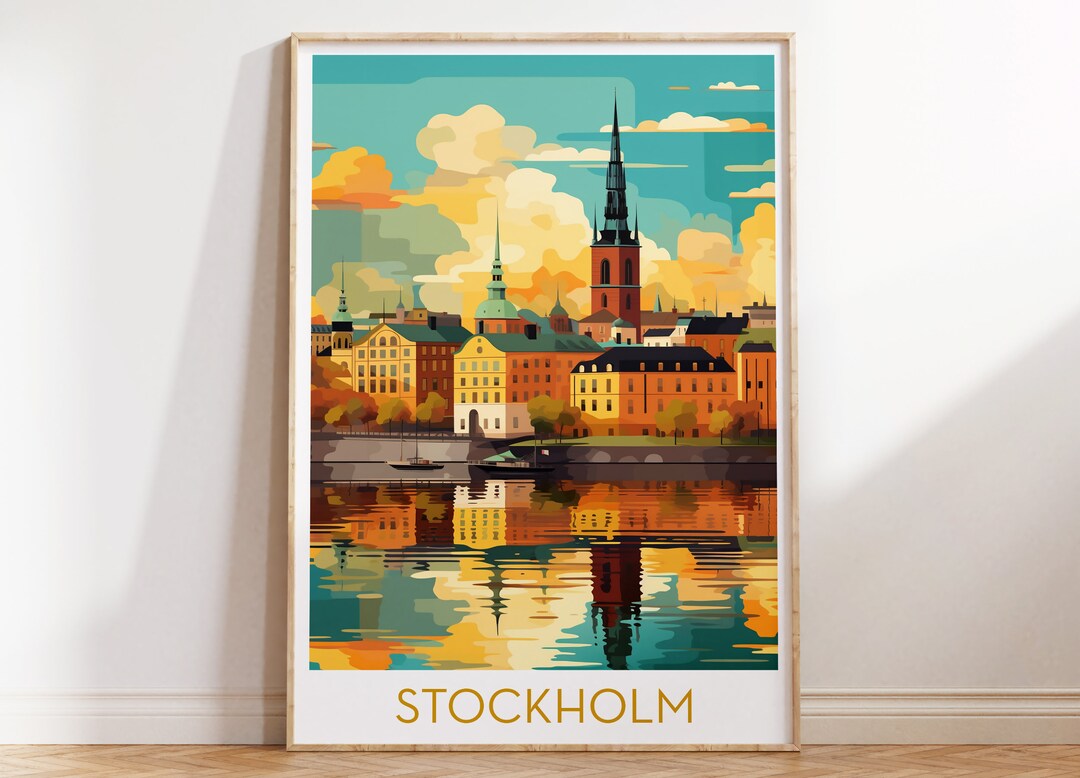 Stockholm Travel Poster City Skyline Print Sweden Retro Wall Art ...