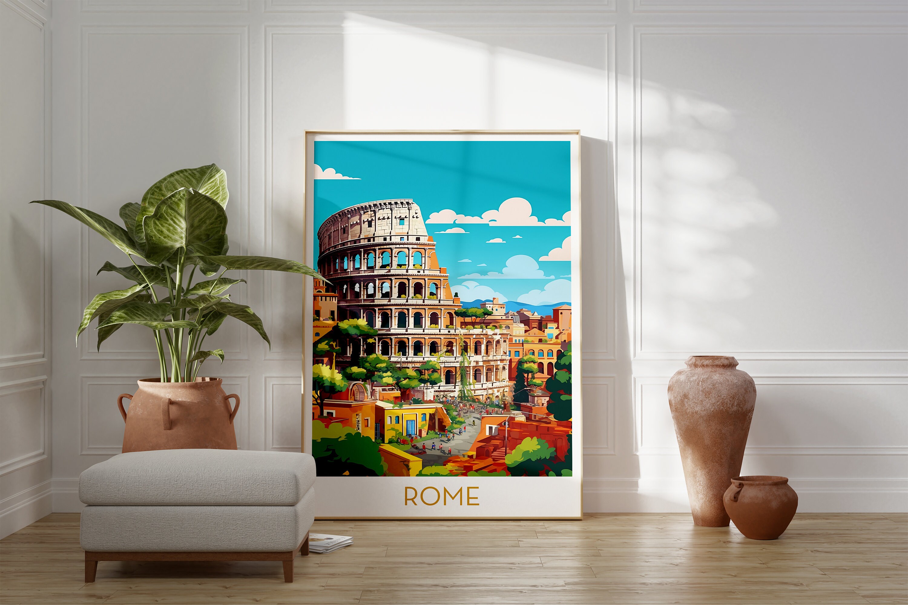 Rome Travel Poster City Skyline Print Italy Vintage Wall Art Maximal ...