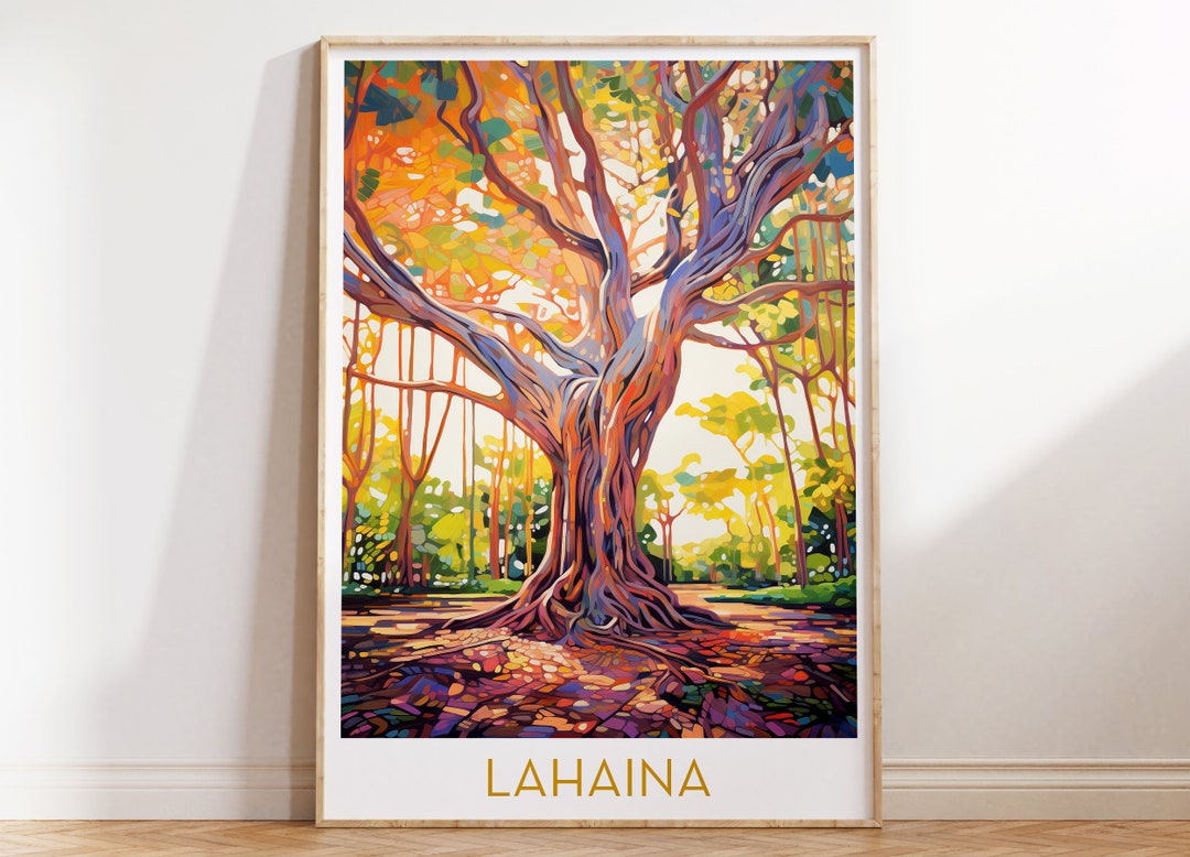 Lahaina Maui Travel Poster Banyan Tree Wall Art Lahaina Print Vibrant ...
