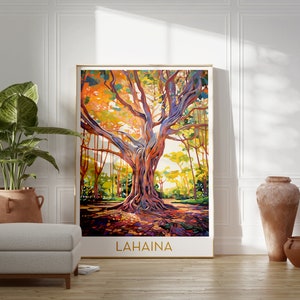 Lahaina Maui Travel Poster Banyan Tree Wall Art Lahaina Print Vibrant ...