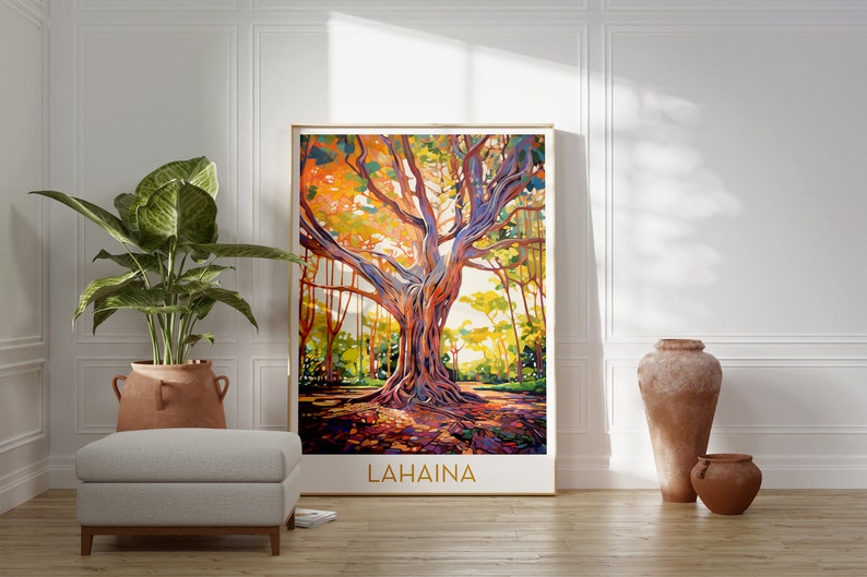 Lahaina Maui Travel Poster Banyan Tree Wall Art Lahaina Print Vibrant ...