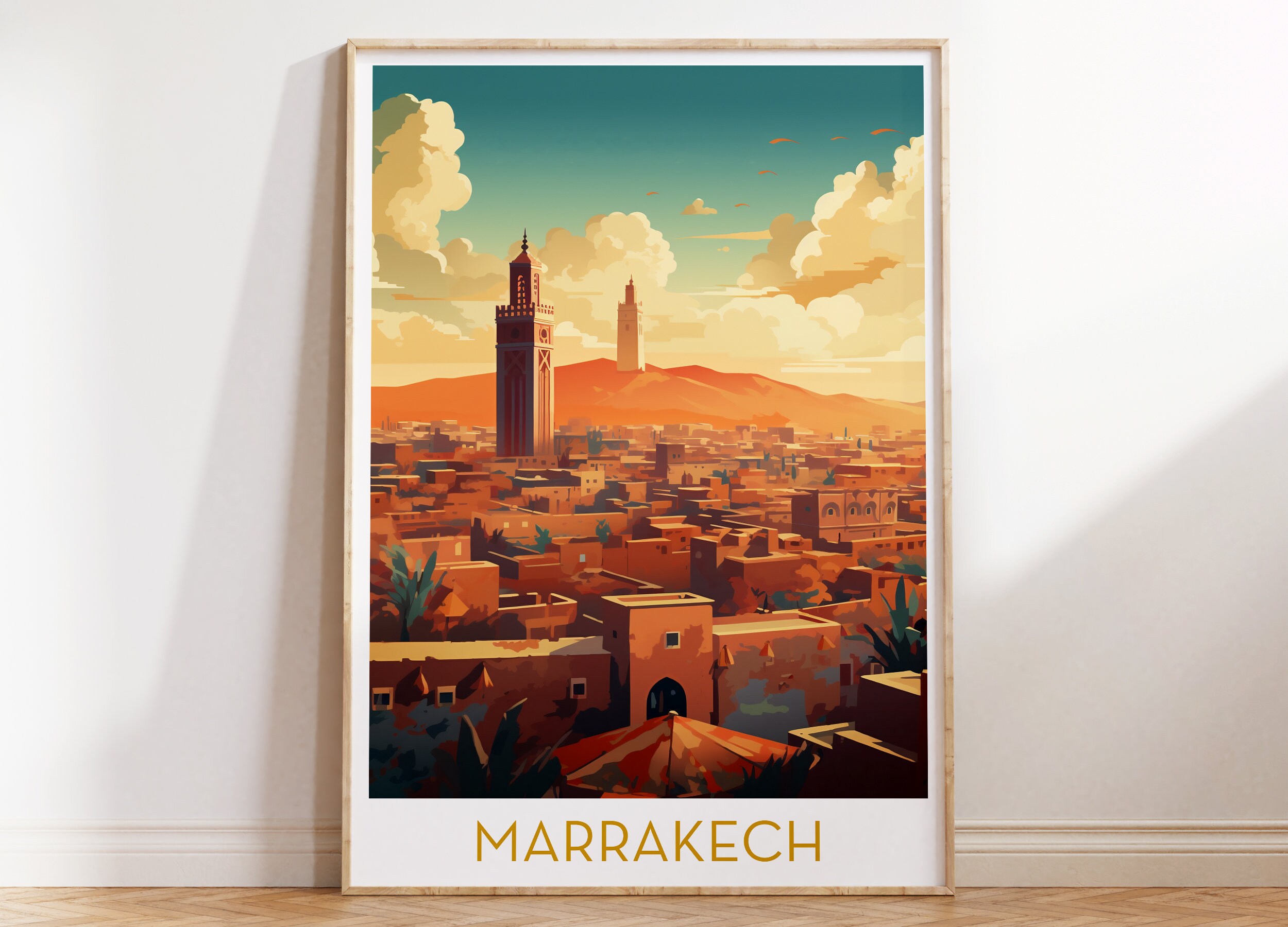 Marrakesh Travel Poster Printable Morocco Wall Decor Print, Maximal Mid ...