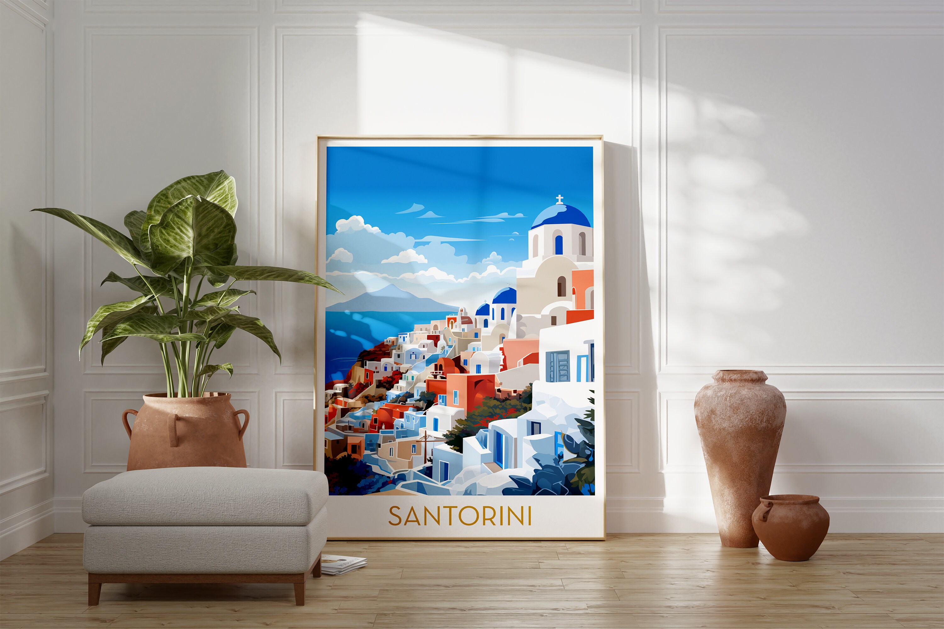 Santorini Retro Travel Poster Greece Wall Art Home Decor Maximal Mid ...