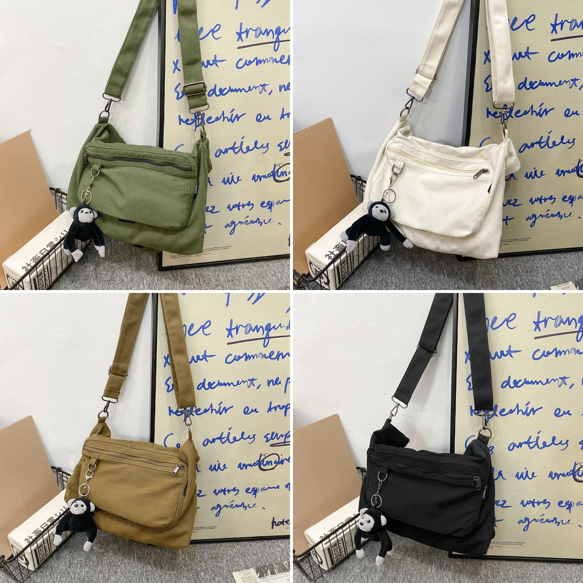 School Canvas Tote Bag, Shoulder Bag for Students, Large Capacity ...