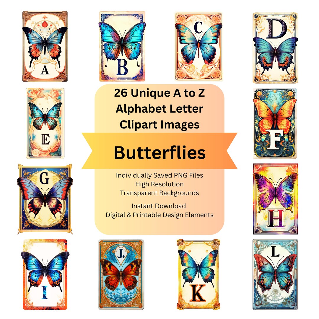 Butterfly Clipart Alphabet Letters, PNG Fonts for Digital and Printable ...