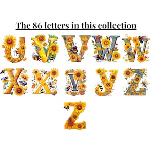 Bee and Sunflower Clipart Alphabet Letters PNG Files for Floral Digital ...