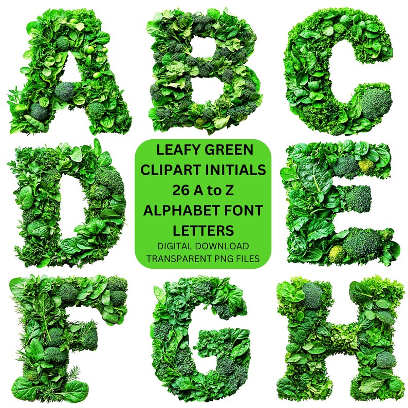 Leafy Green Clipart Alphabet Letters | Healthy Eating PNG Images ...