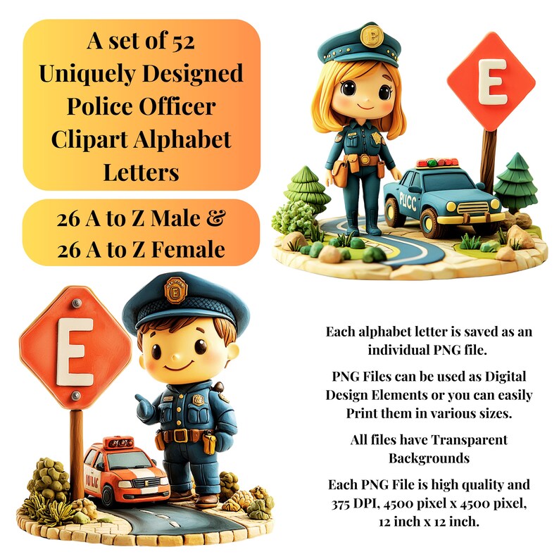 Police Officer Clipart Alphabet Letters PNG, Male & Female Law ...