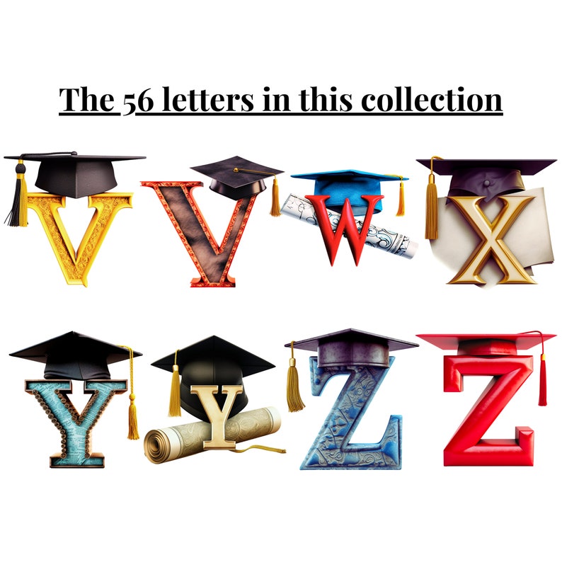 Graduation Alphabet Clipart: Decorative PNG Letters (digital Download ...
