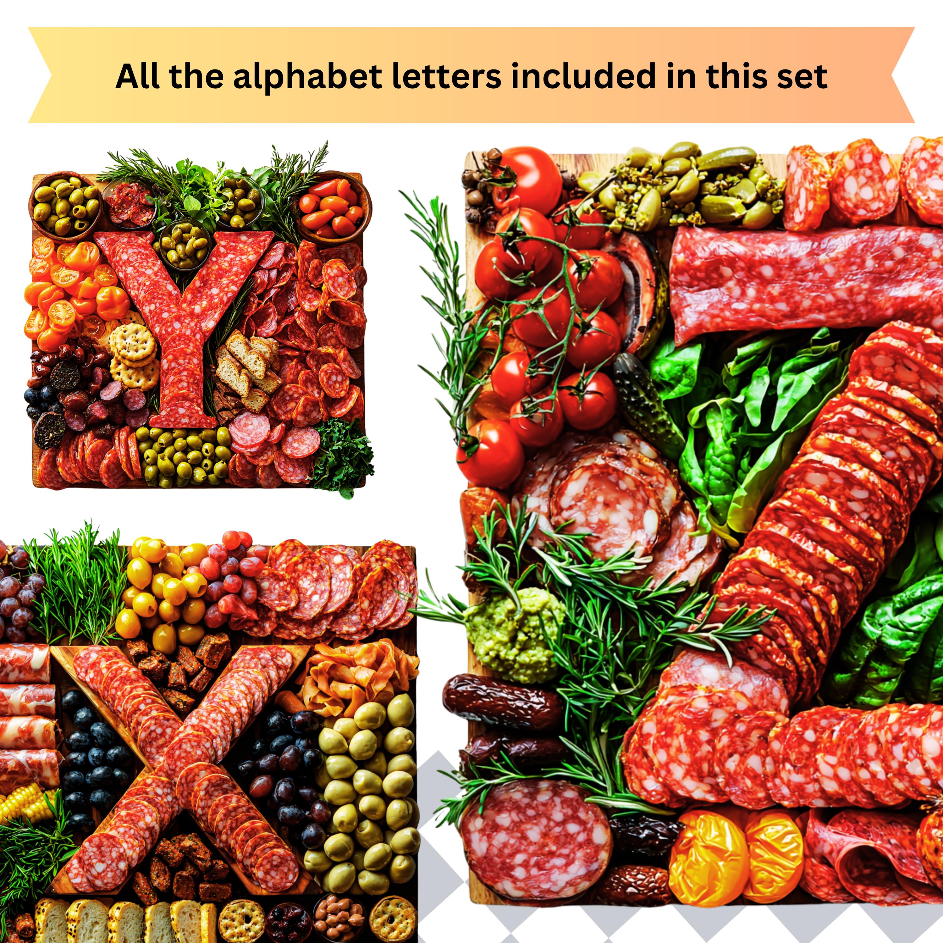 Charcuterie Food Alphabet Clipart: A-Z Letters (PNG Digital Download ...