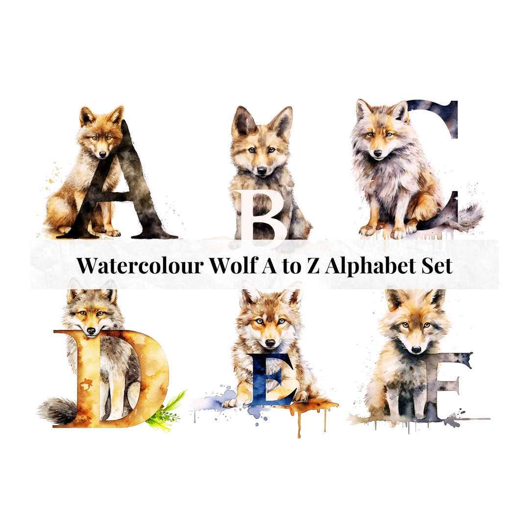 Wolf Clipart Animal Alphabet Watercolor Letters PNG for Wolves Woodland ...