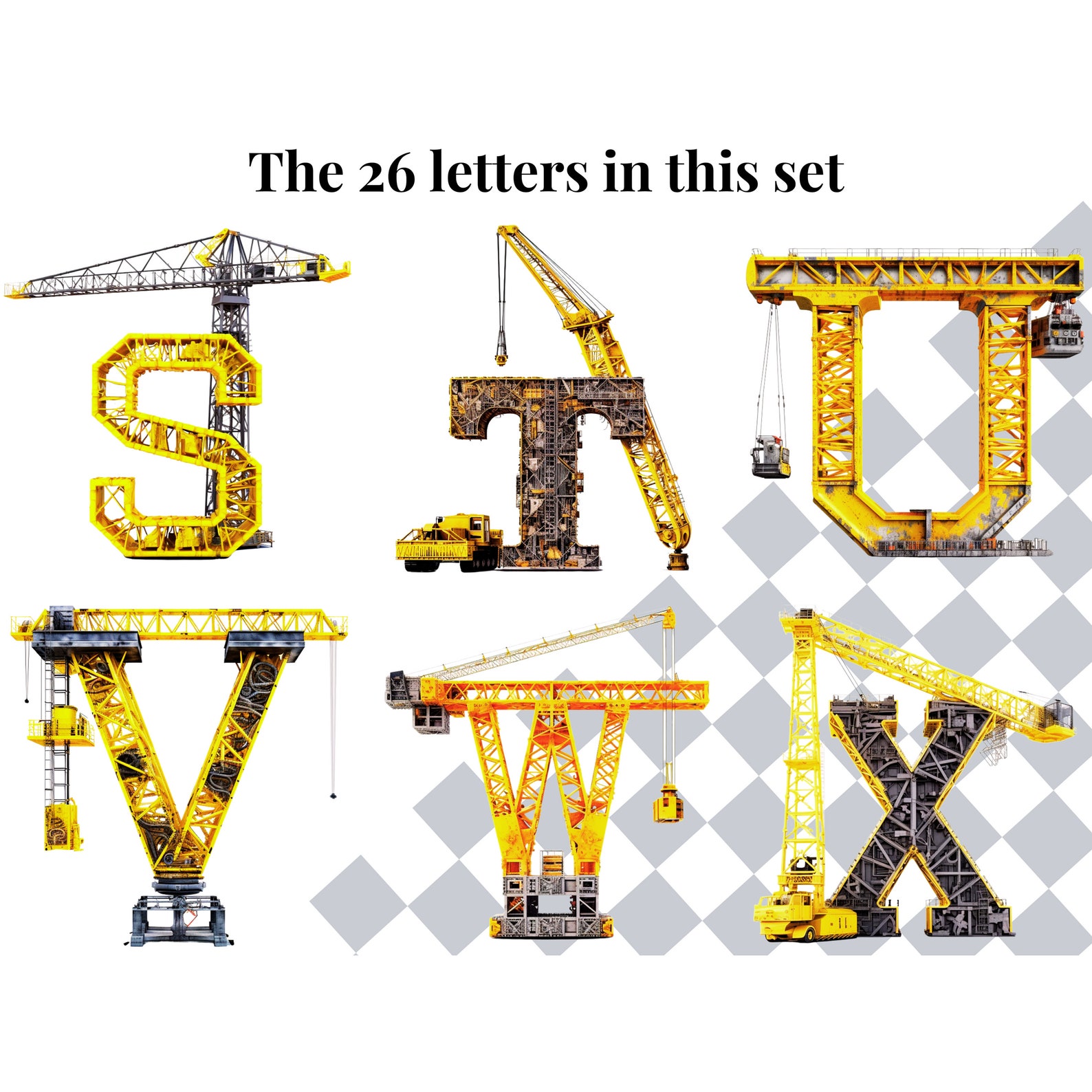 Crane Clipart Alphabet Letters | Construction A-Z Font Bundle | Builder ...