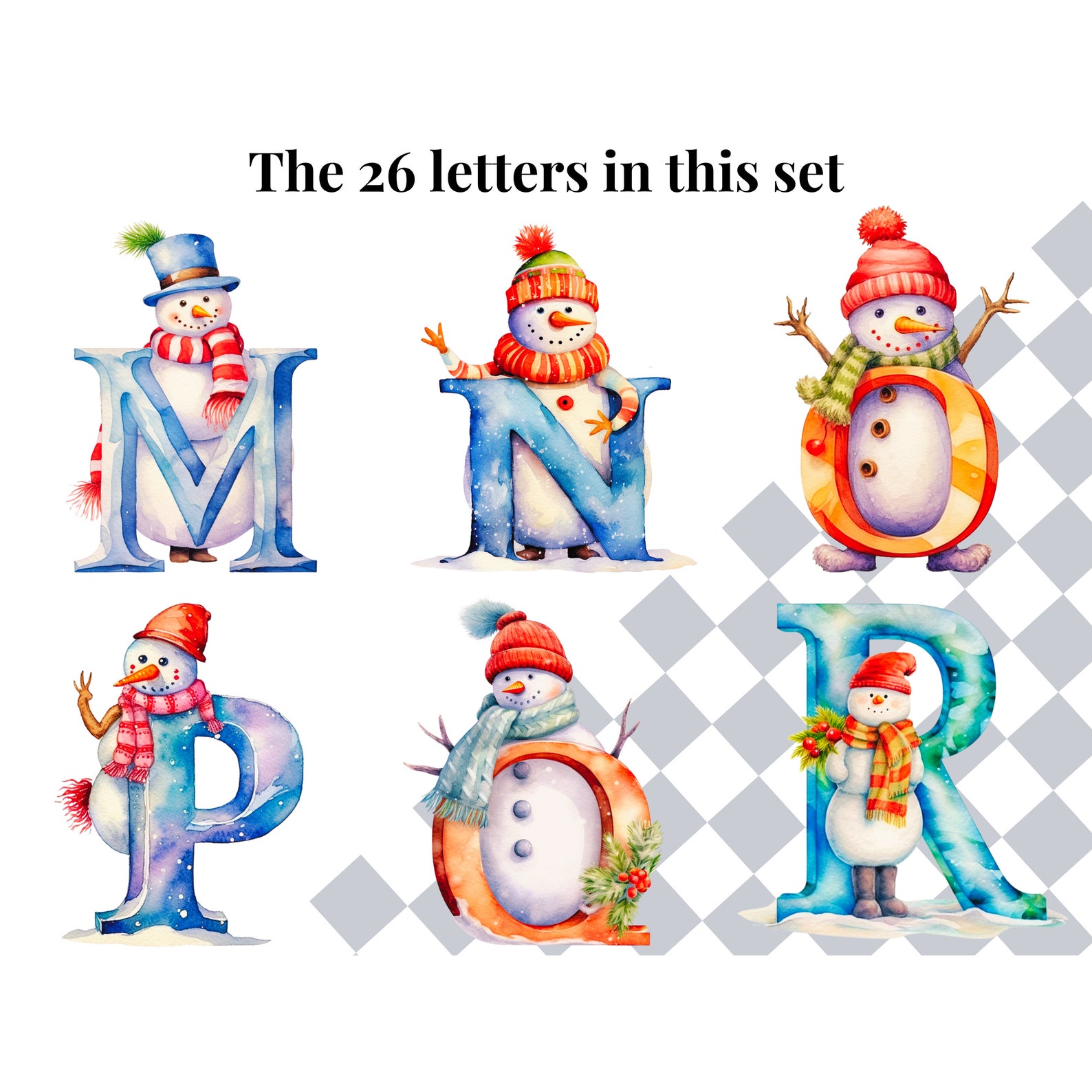 Snowman Clipart: Watercolor Christmas Alphabet Letters (digital ...