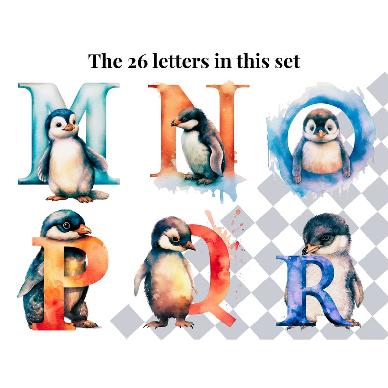 Watercolor Penguin Alphabet Clipart: A-Z Letters (digital Download) - Etsy