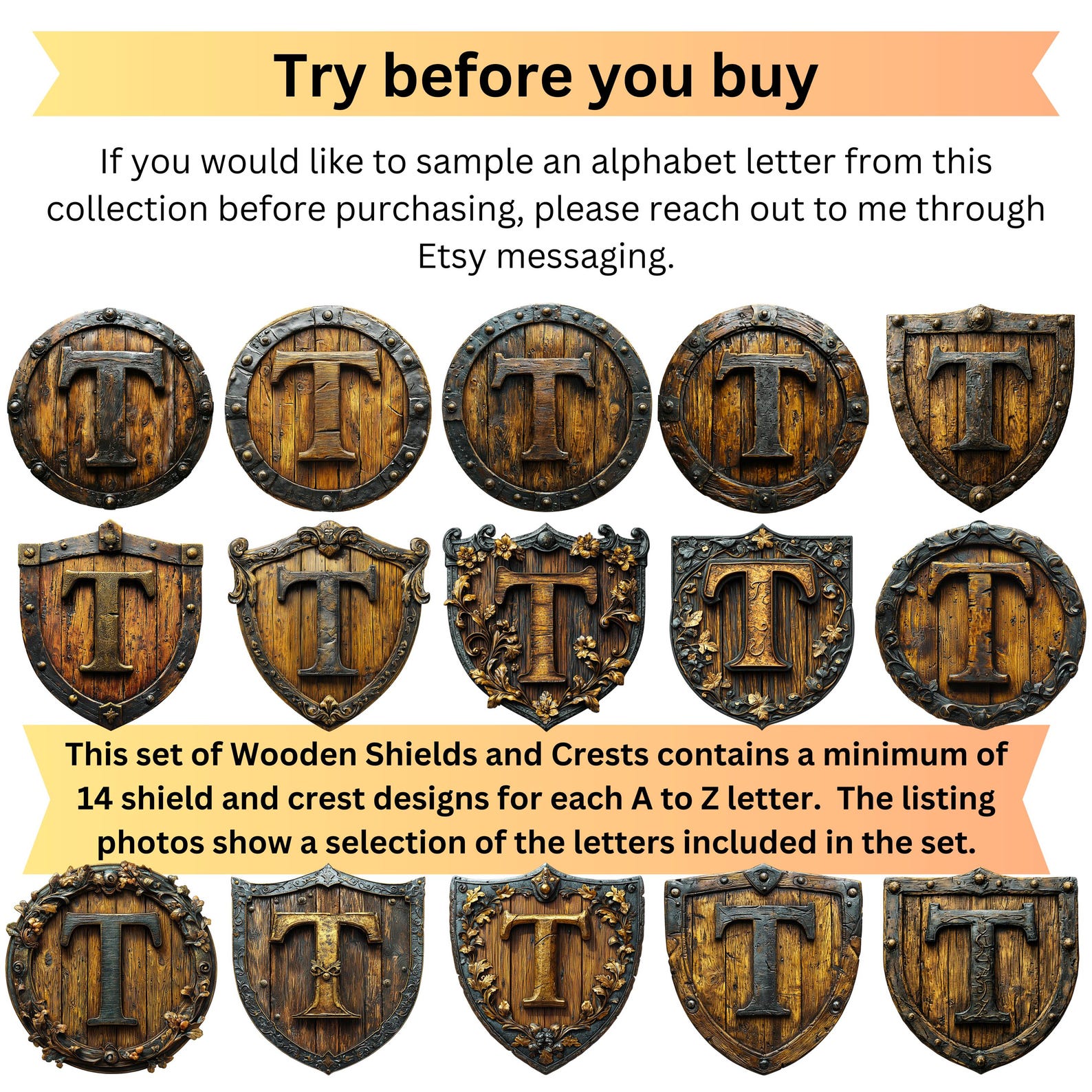 Wooden Shield Alphabet Clipart | Fantasy Medieval Letters | Graphic ...