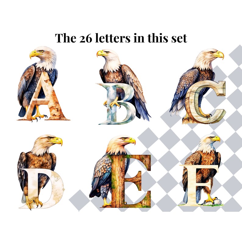 Eagle Alphabet Clipart: Watercolor Animal Letters, Bird Theme (digital ...